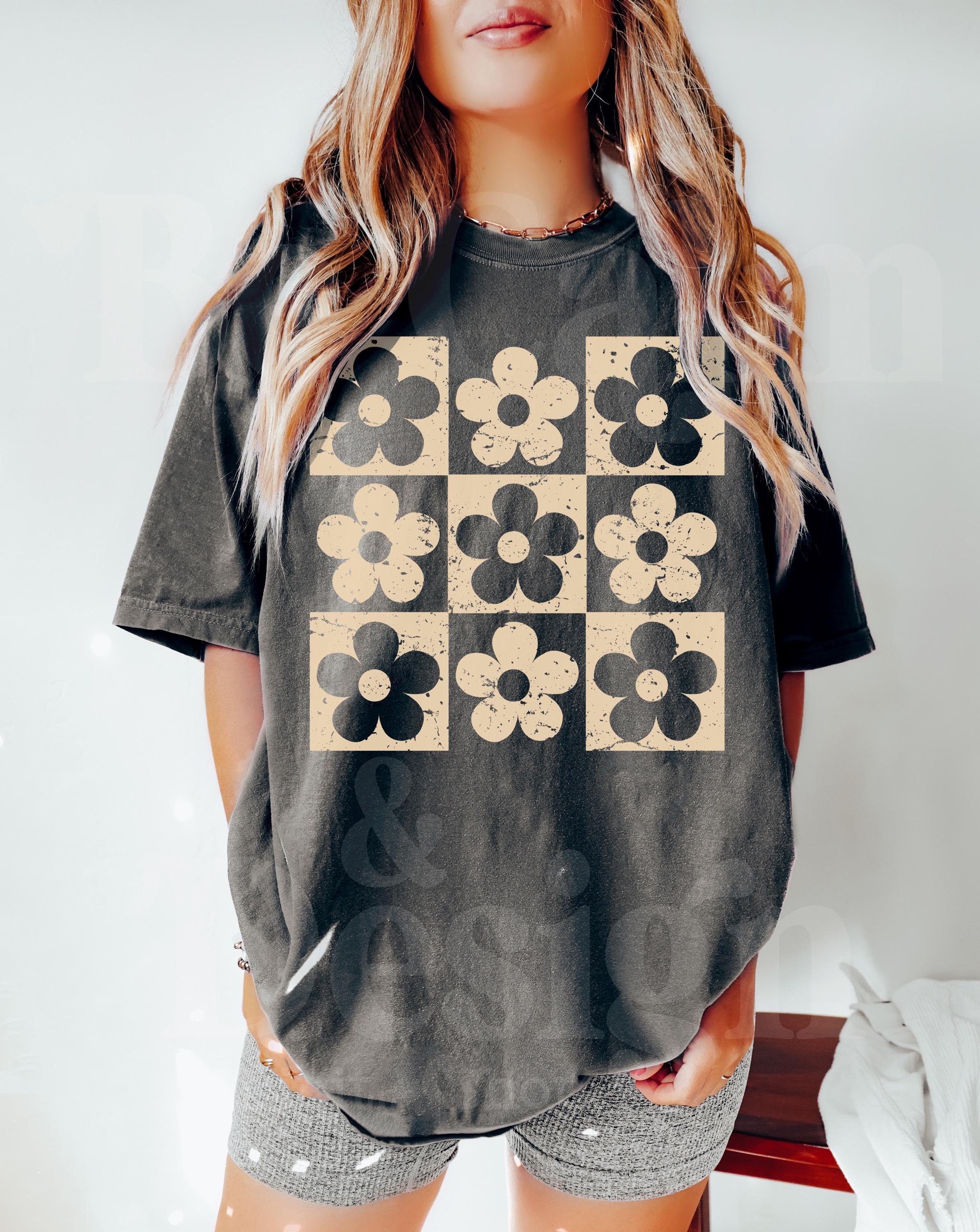 Boho Flowers PNG, Neutral Checkerboard Daisy Design, Flower Checkered ...