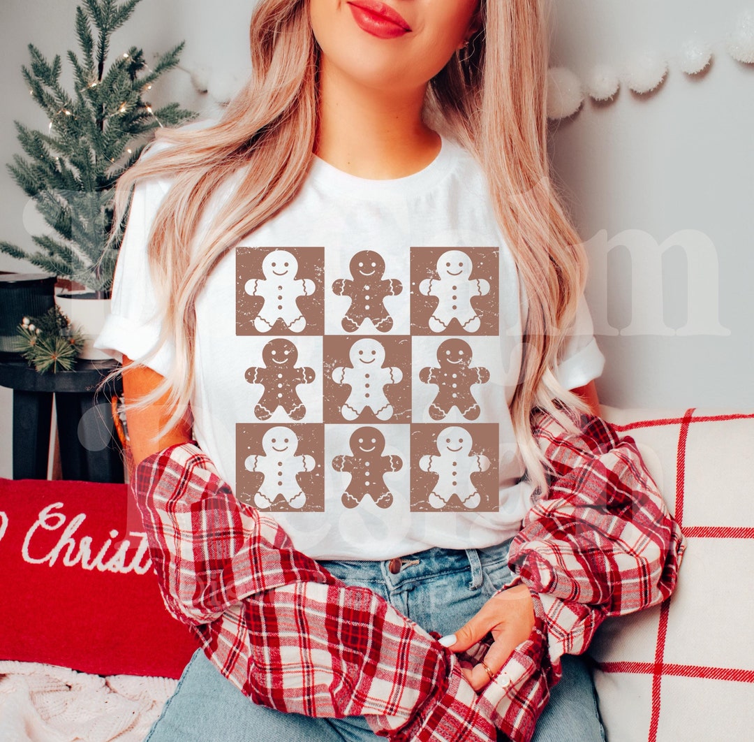 Retro Checkered Gingerbread Man PNG: Distressed Christmas Sublimation ...