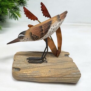 Handcrafted Wooden Sea Bird Decor, Rustic Sandpiper Figurine, Driftwood ...