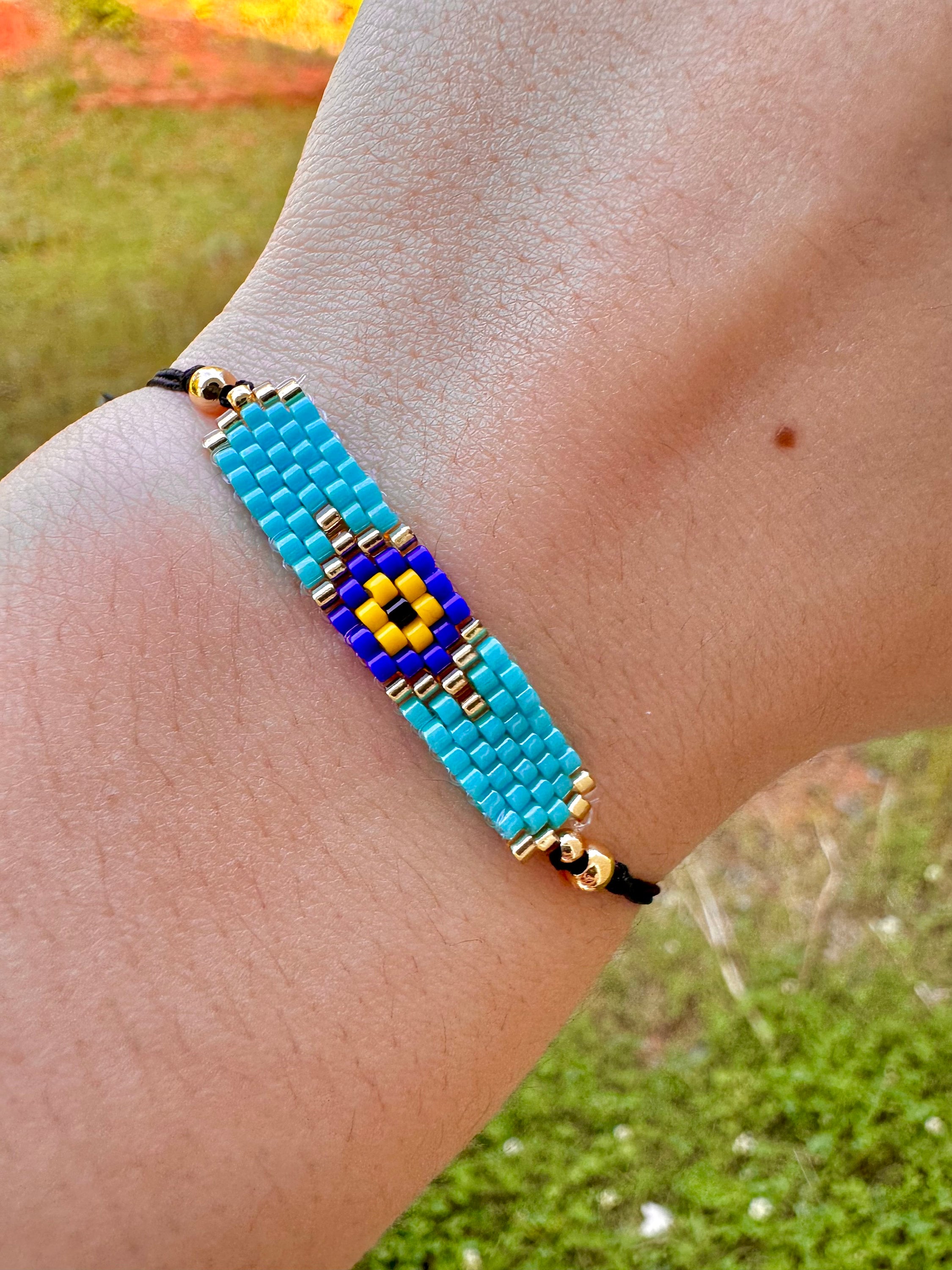 Evil Eye Beaded Miyuki Bracelet, Delicas Miyuki, Bracelet Adjustable ...