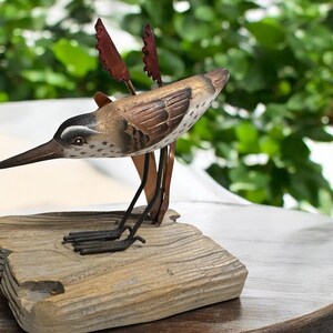 Handcrafted Wooden Sea Bird Decor, Rustic Sandpiper Figurine, Driftwood ...