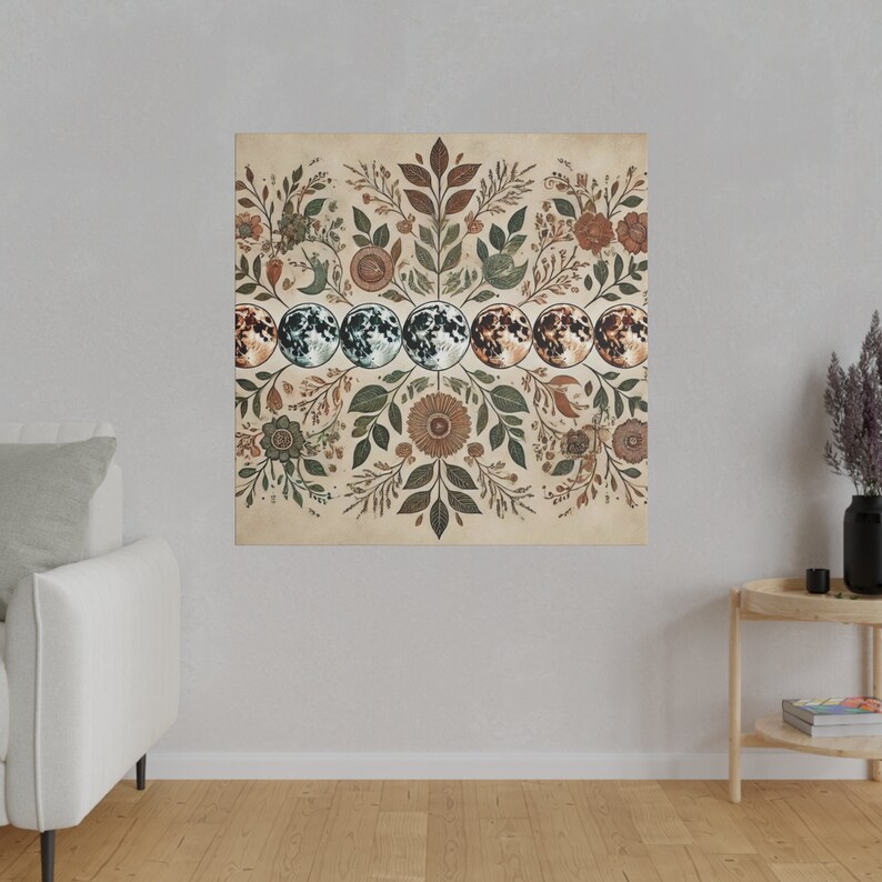 Boho Botanical Moon Phase Wall Art Print of Hand-painted Mystical Decor ...