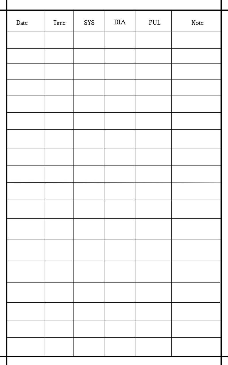 Printable Blood Pressure Tracker - Etsy