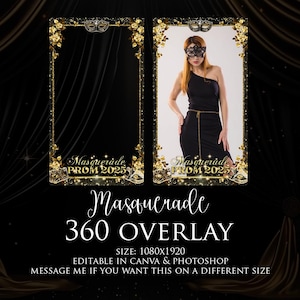 Masquerade Black and Gold Theme 360 Overlay Photobooth Prom Ball Gala ...