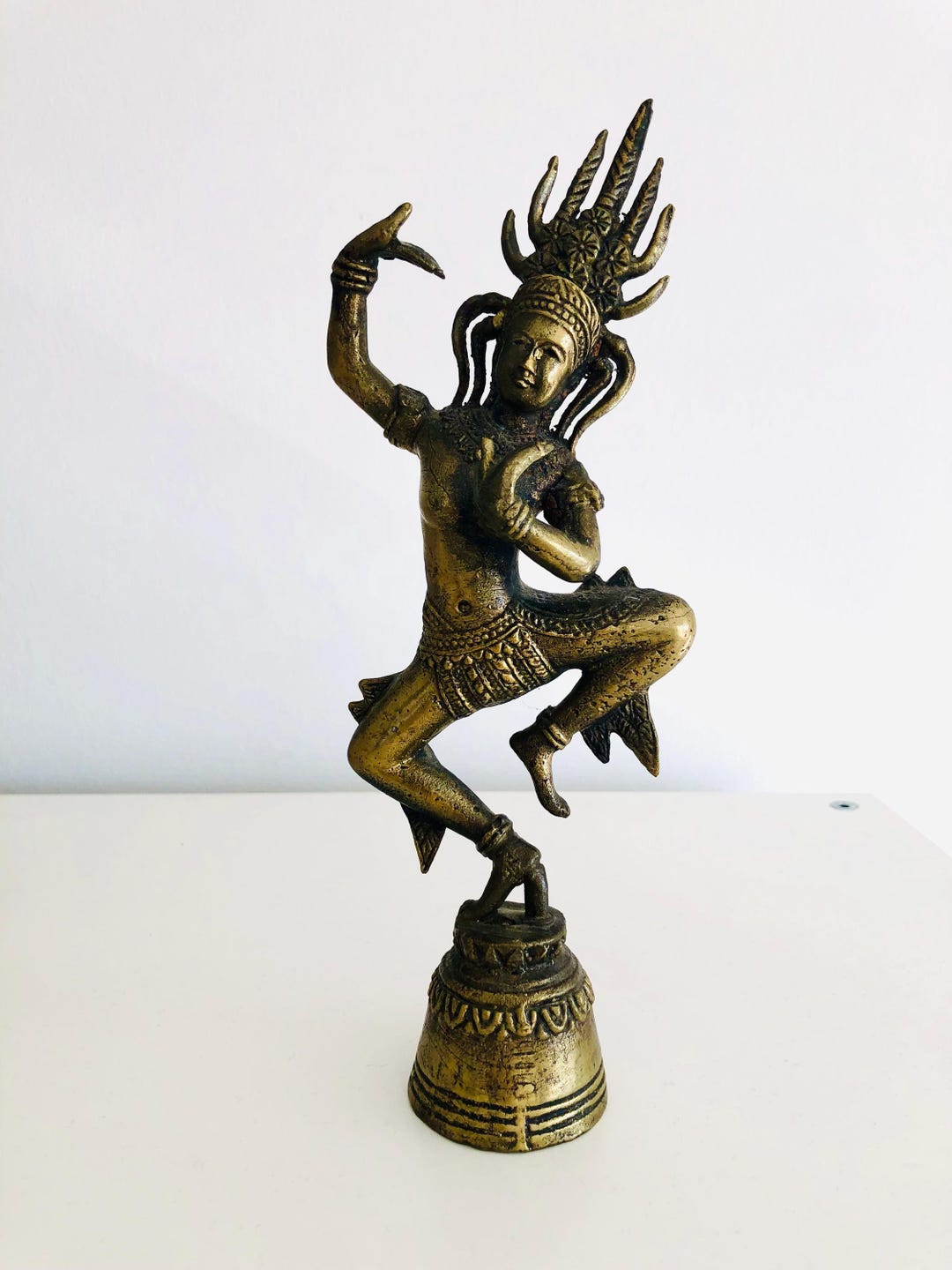 Vintage Bronze Khmer-style Apsara Dancer Statue and Table Bell, 23 Cm ...