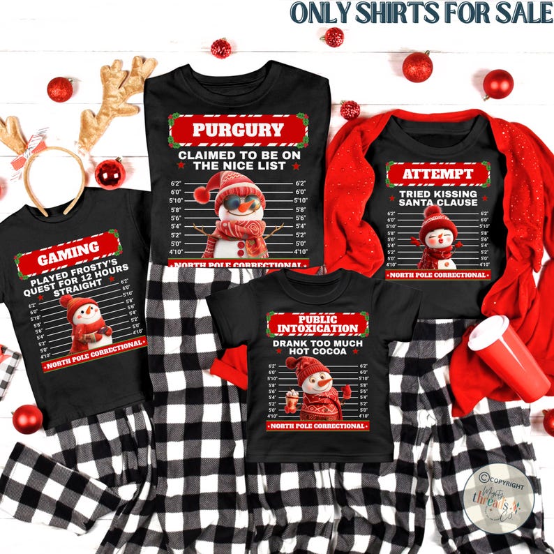 Funny Wanted Snowmen Christmas Pajama Shirts, Matching Holiday Pj's for ...