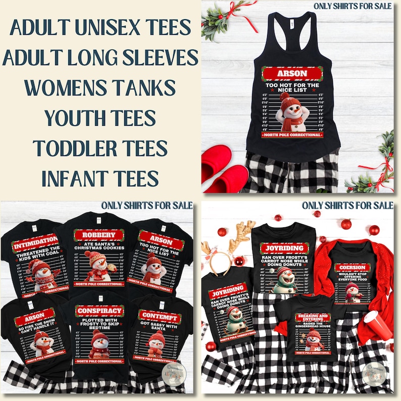 Funny Wanted Snowmen Christmas Pajama Shirts, Matching Holiday Pj's for ...