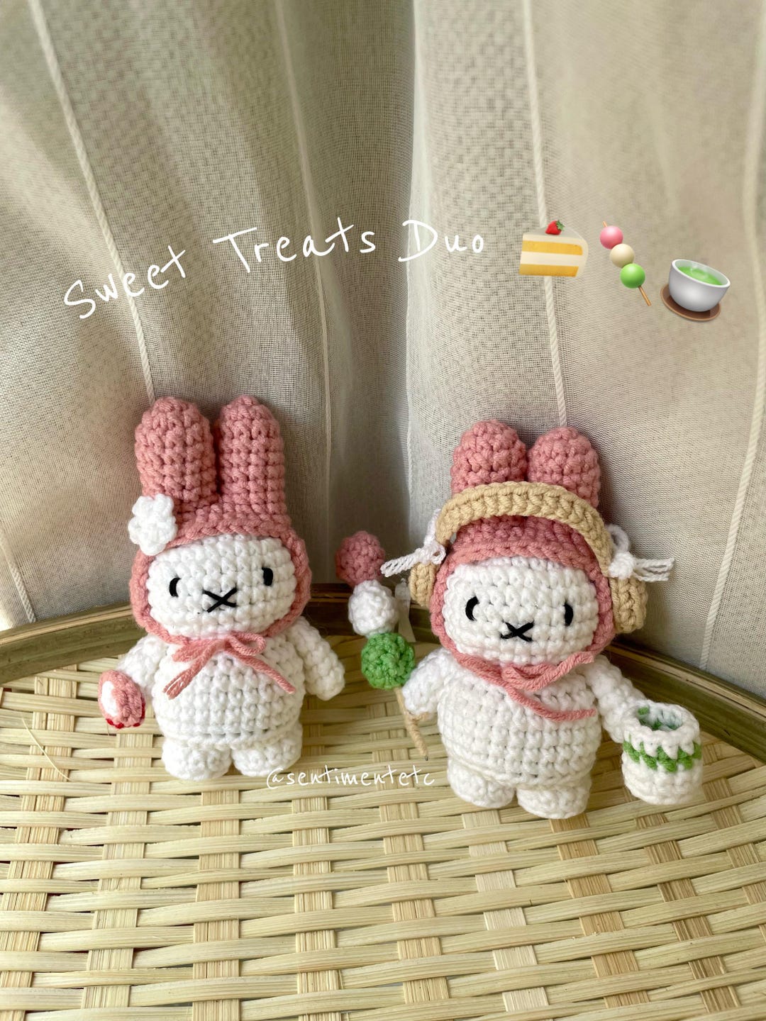 Crochet Bunny Miffy With Cake Roll and Matcha Dango Sweat Treats ...