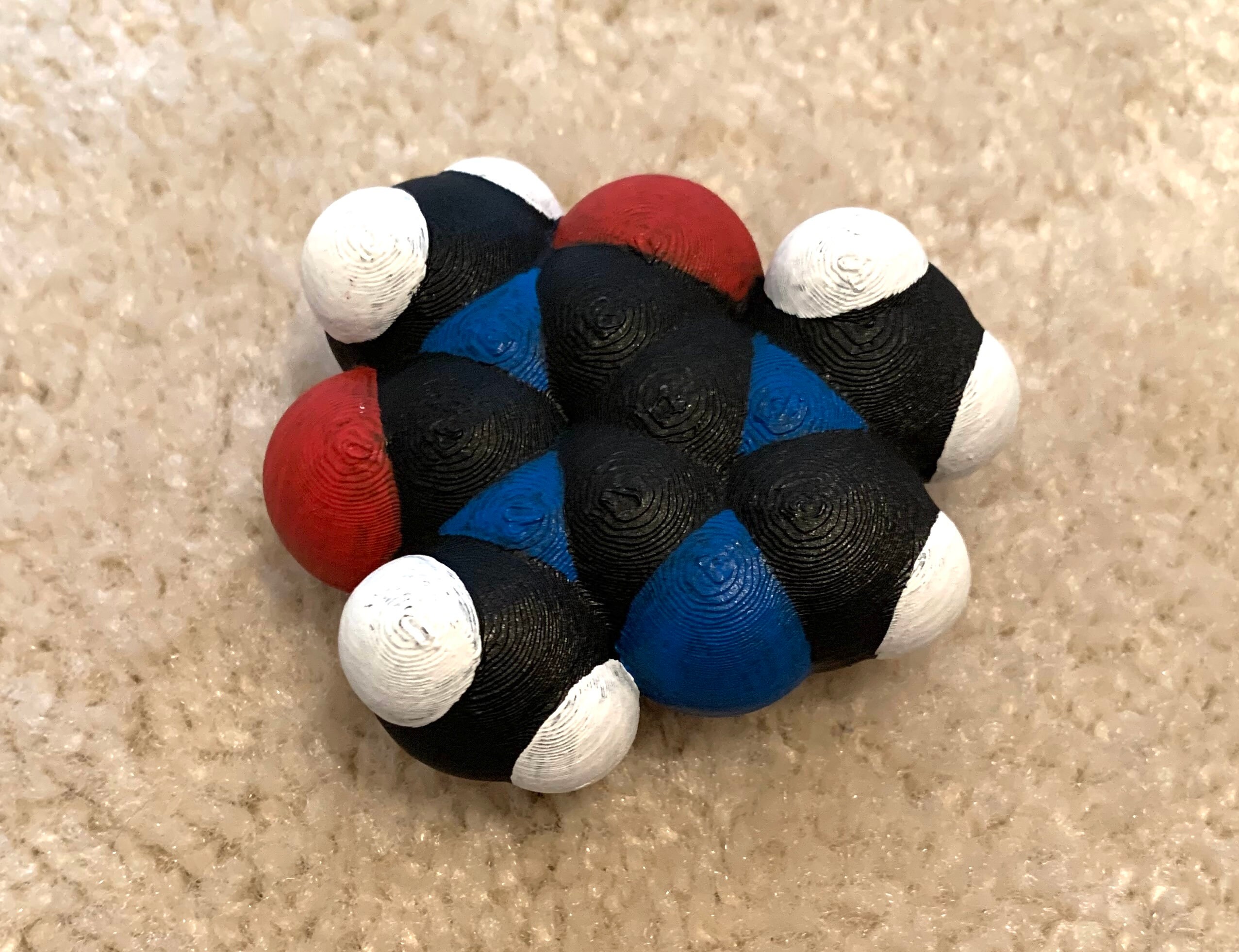 Caffeine Space-filling Molecular Model (3D Printed in PLA and Painted ...