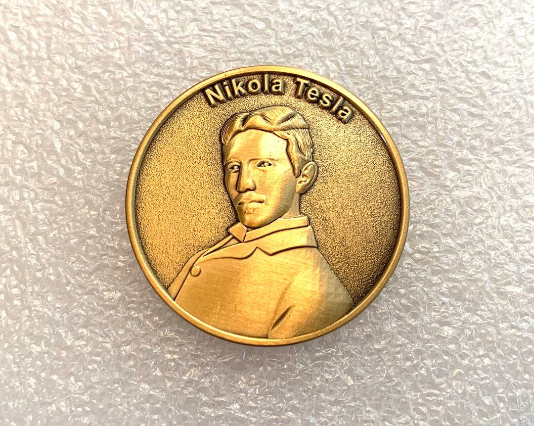 Nikola Tesla Scientist Coin antique Gold Tone - Etsy