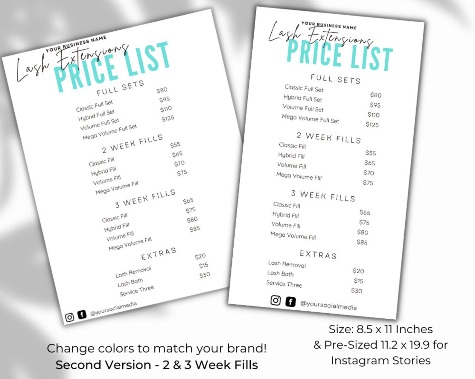 Lash Price List Template, Price List for Esthetician, Price List ...