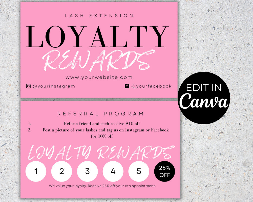 Digital Lash File, Eyelash Loyalty Card, Editable Punch Loyalty Card ...
