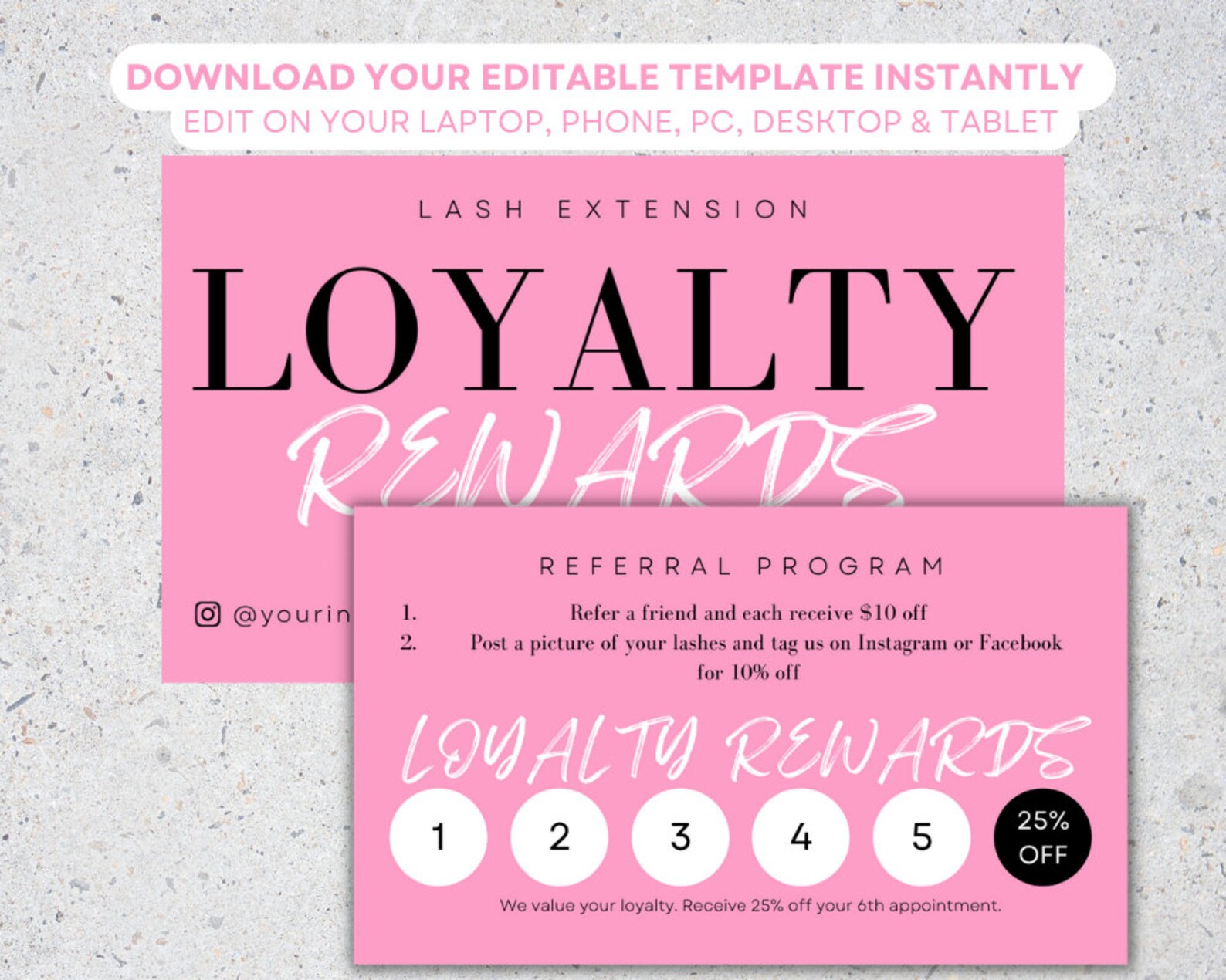 Digital Lash File, Eyelash Loyalty Card, Editable Punch Loyalty Card ...