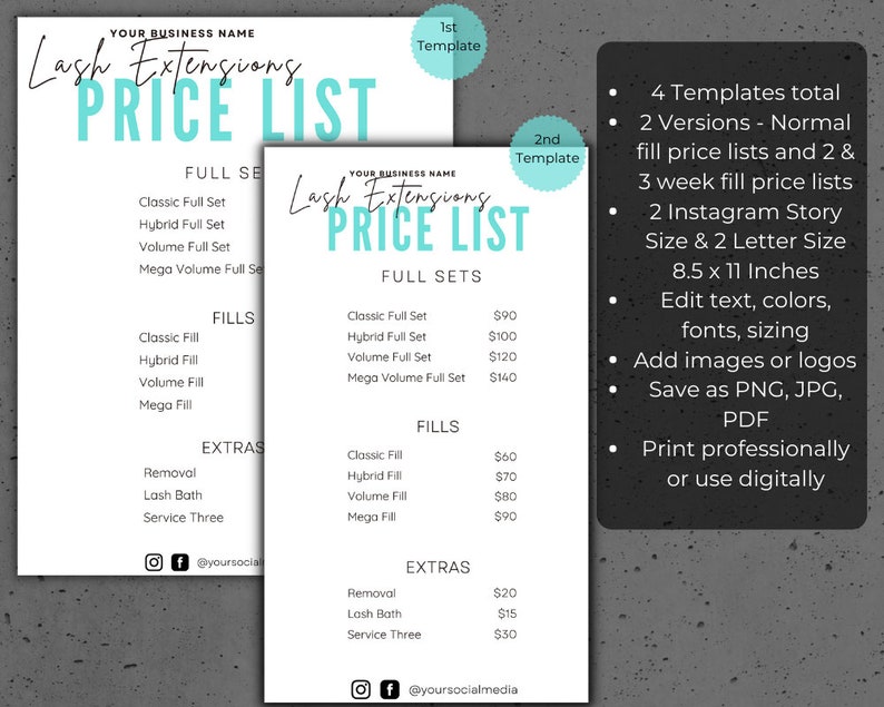 Lash Price List Template Price List for Esthetician Price - Etsy Canada