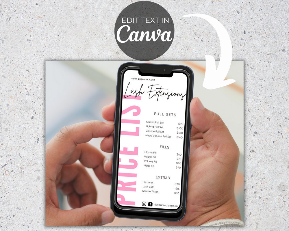 Lash Price List Template Lash Extensions Forms Lash List - Etsy