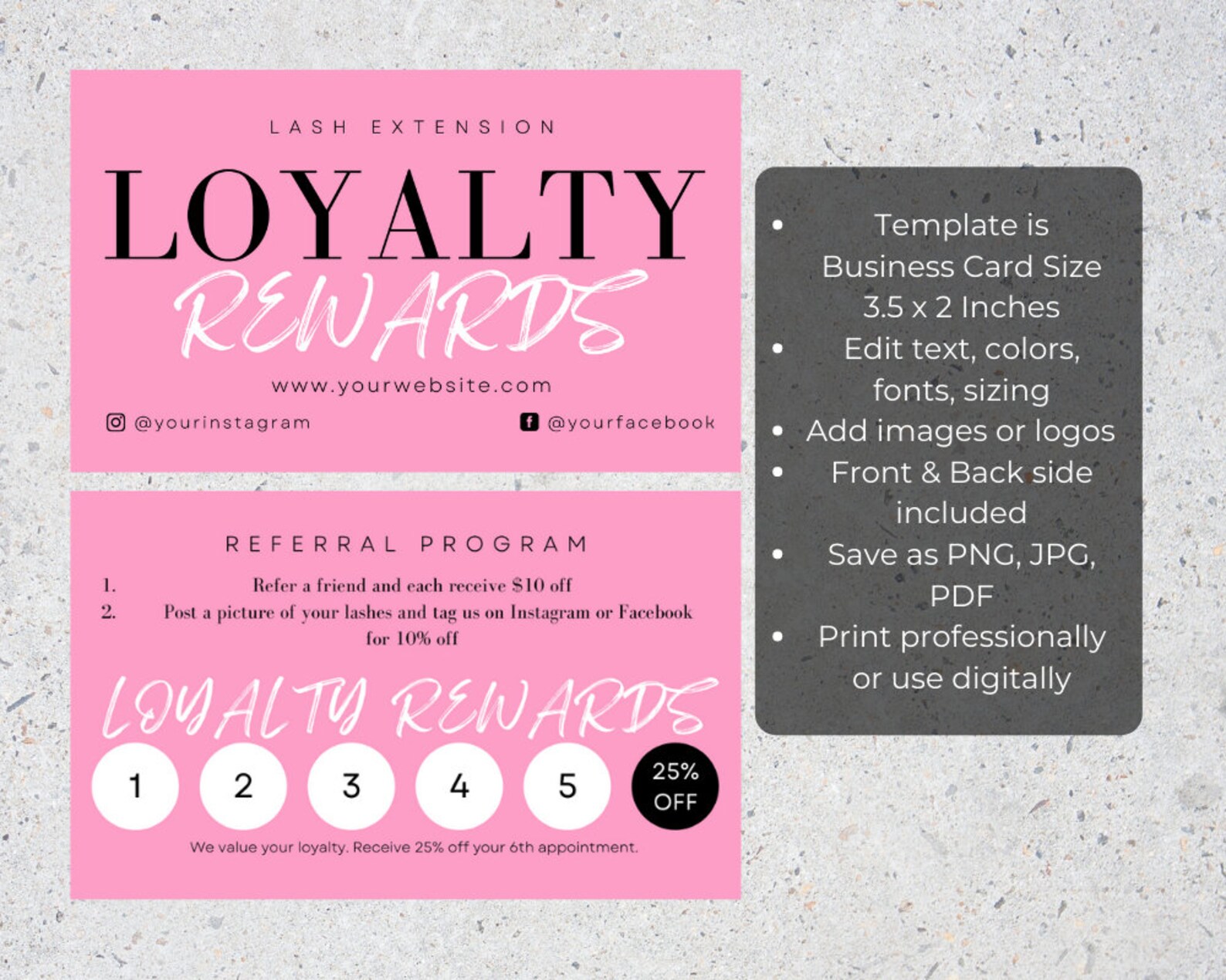 Digital Lash File, Eyelash Loyalty Card, Editable Punch Loyalty Card ...