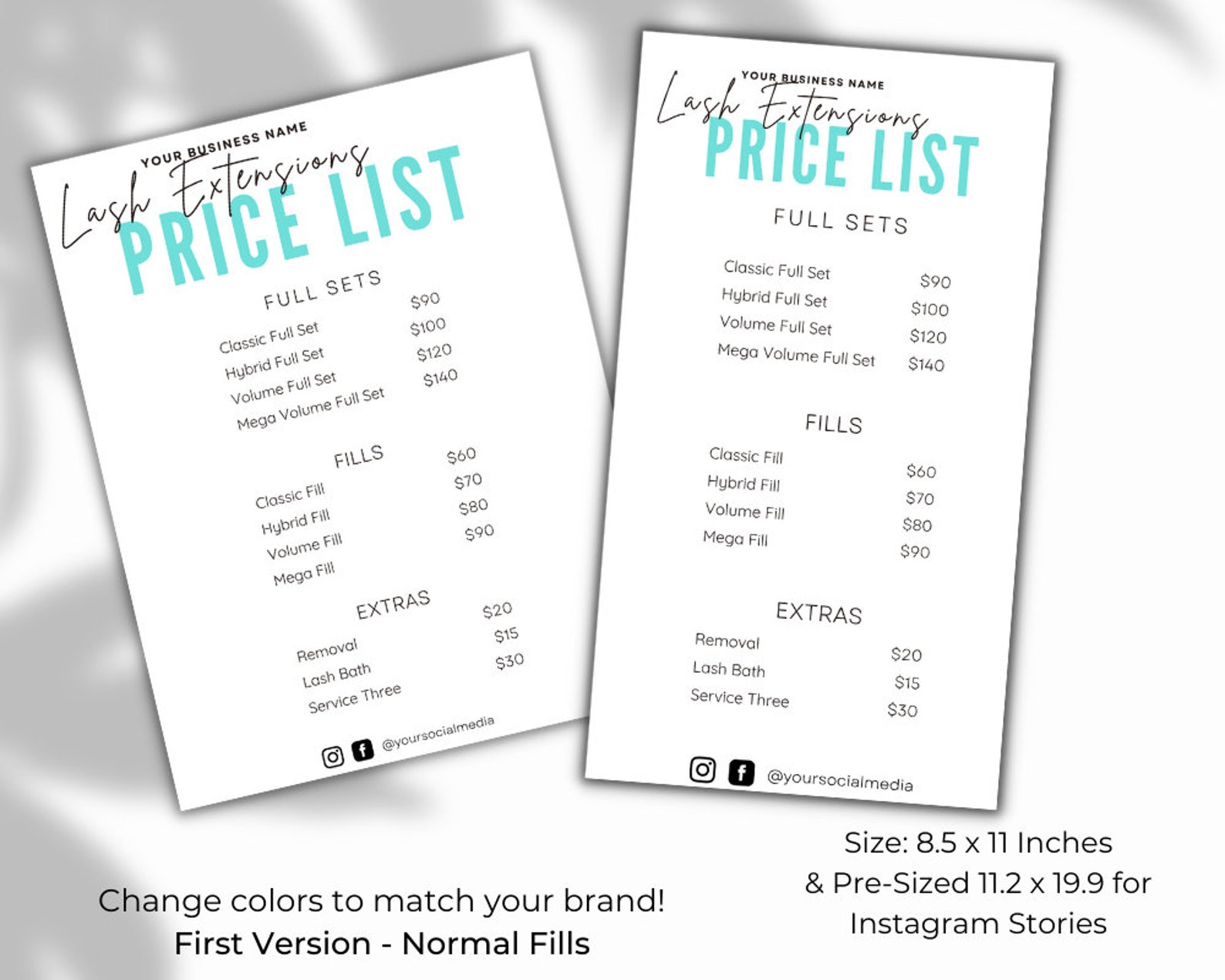 Lash Price List Template, Price List for Esthetician, Price List ...