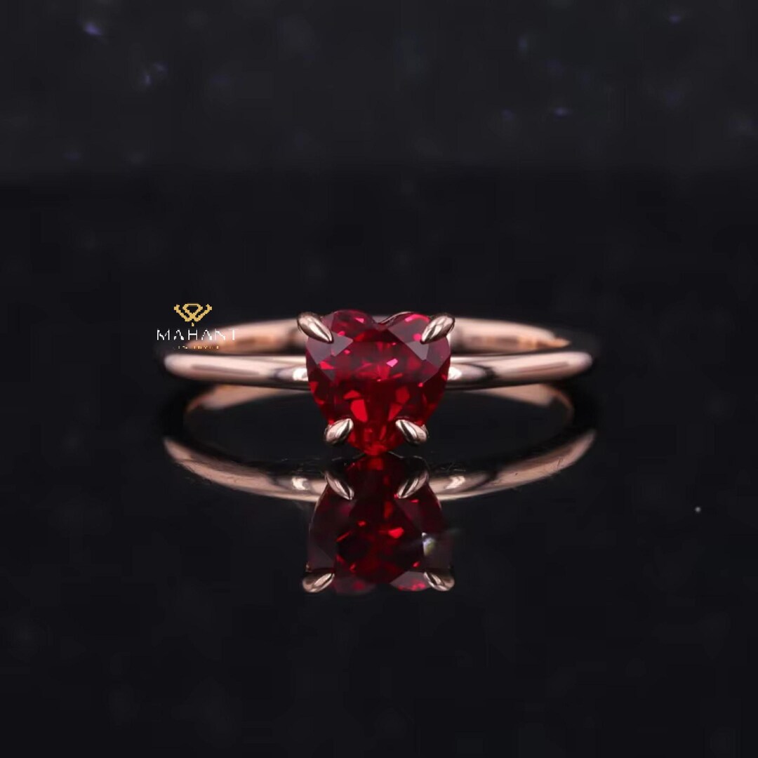 Ruby Heart Shaped Engagement Ring, 14K Yellow Gold Ring, Ruby Gemstone ...
