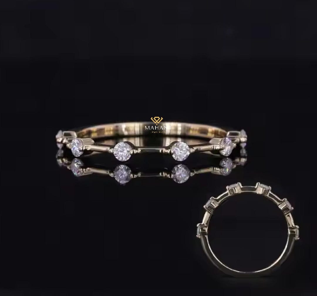 Distance Pave Half Eternity Wedding Band, 2.00 MM Round Cut Lab Grown ...