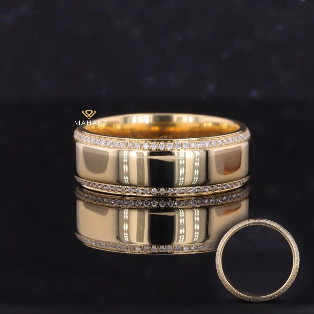 Round Brilliant Cut Lab Grown Diamond Band, 14K Gold Band, Unisex Wide ...