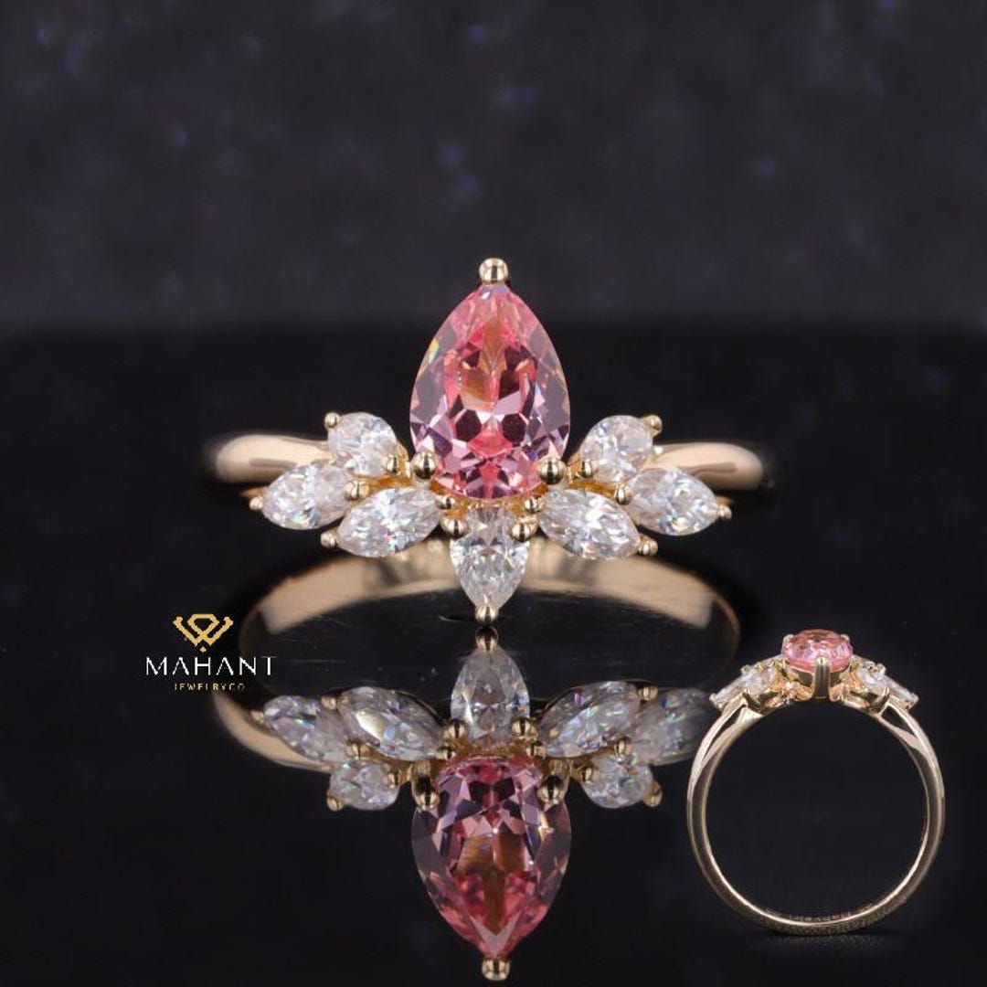 Fancy Pink Pear Shaped Diamond Engagement Ring, Art Deco Marquise ...
