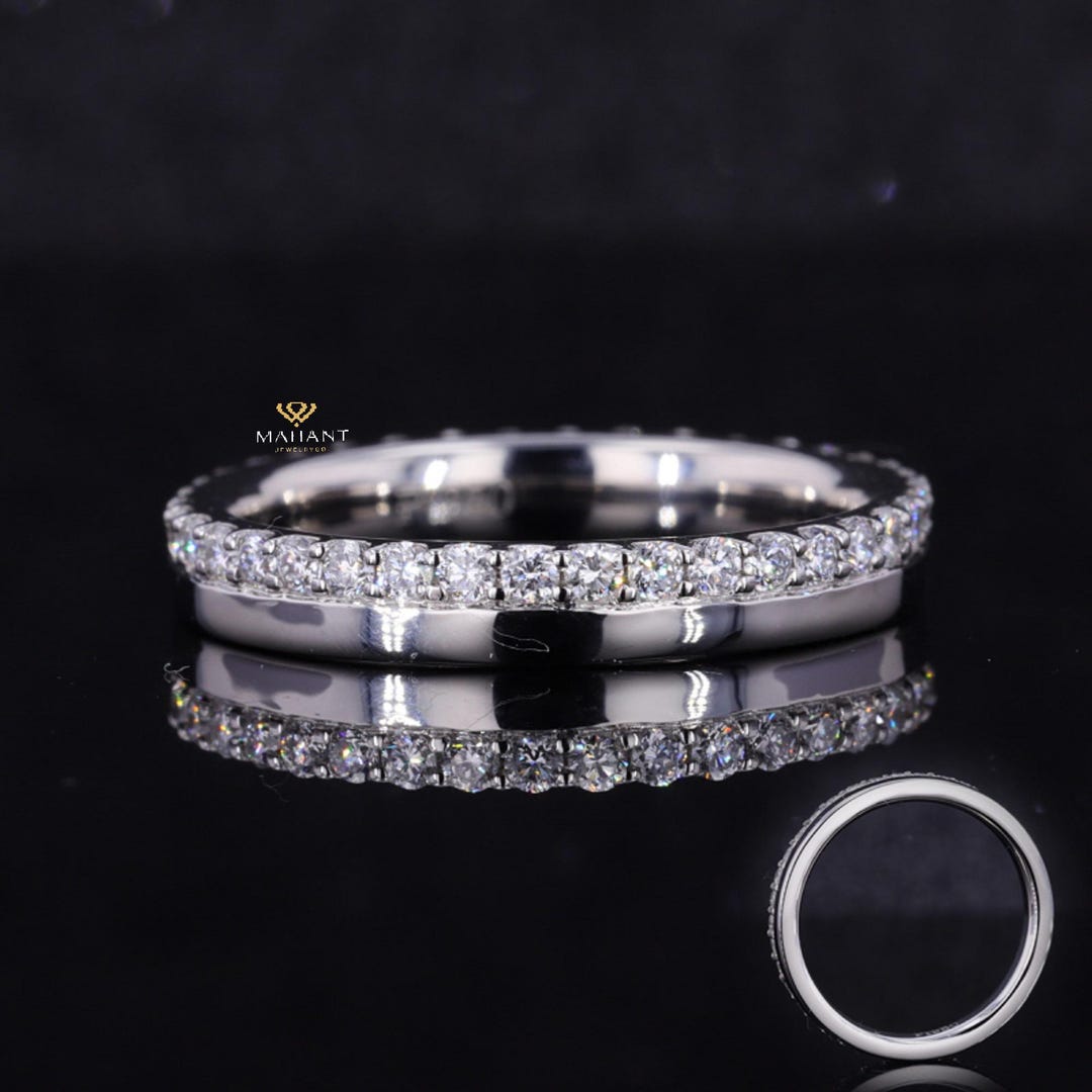 Round Lab Grown Diamond Wedding Band Women 14K Gold 3MM Wide Plain Band ...