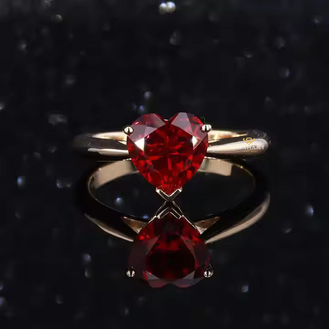 Ruby Heart Shaped Engagement Ring, 14K Yellow Gold Ring, Ruby Gemstone ...