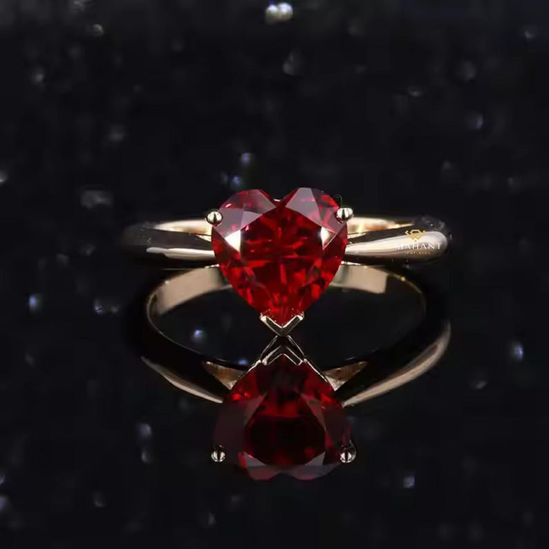 Lab Ruby Heart Ring,ruby Promise Ring,heart Cut Gemstone Ring,ruby Love ...