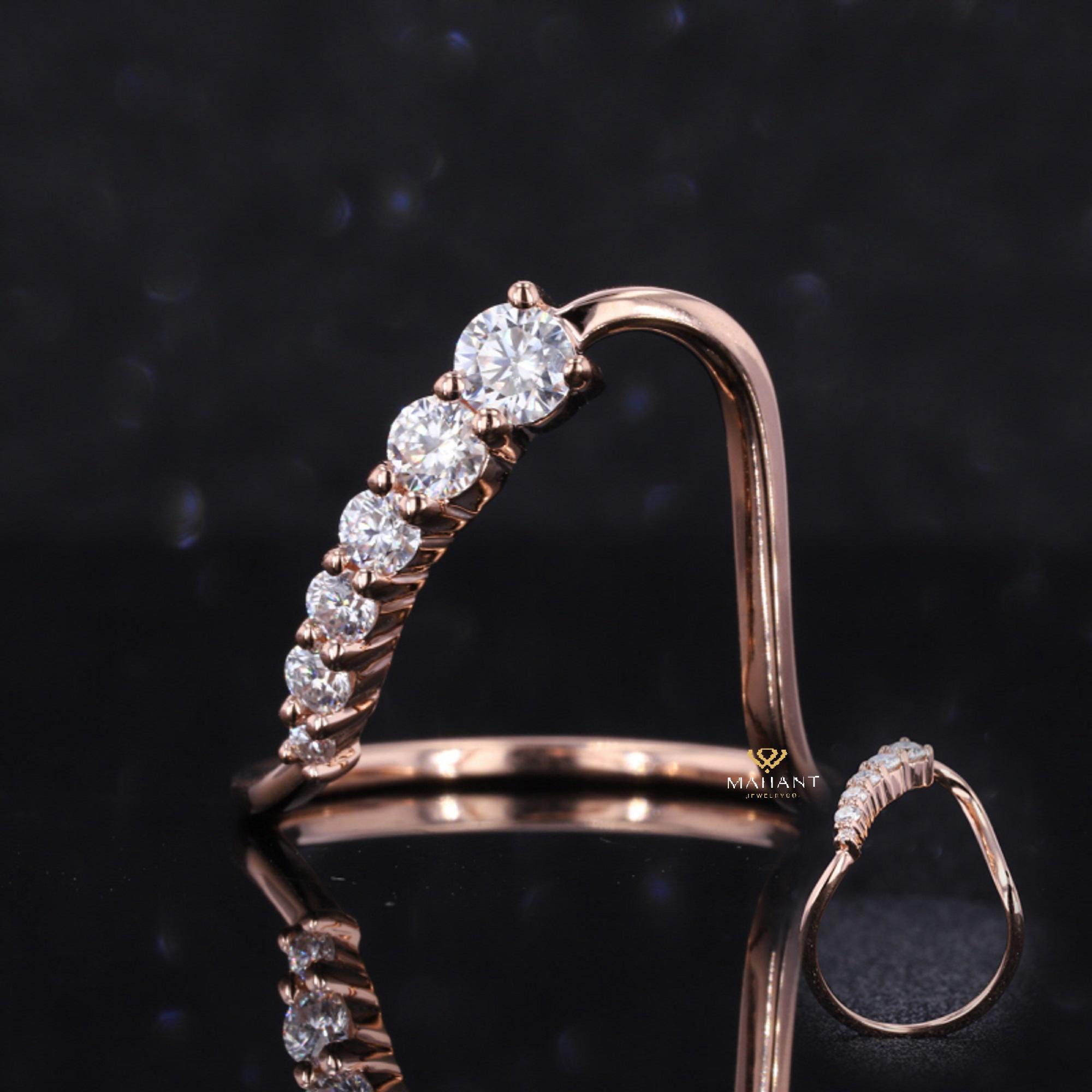 14k Gold Curved Wedding Band, Solid Gold Wave Stacking Ring, Deep ...