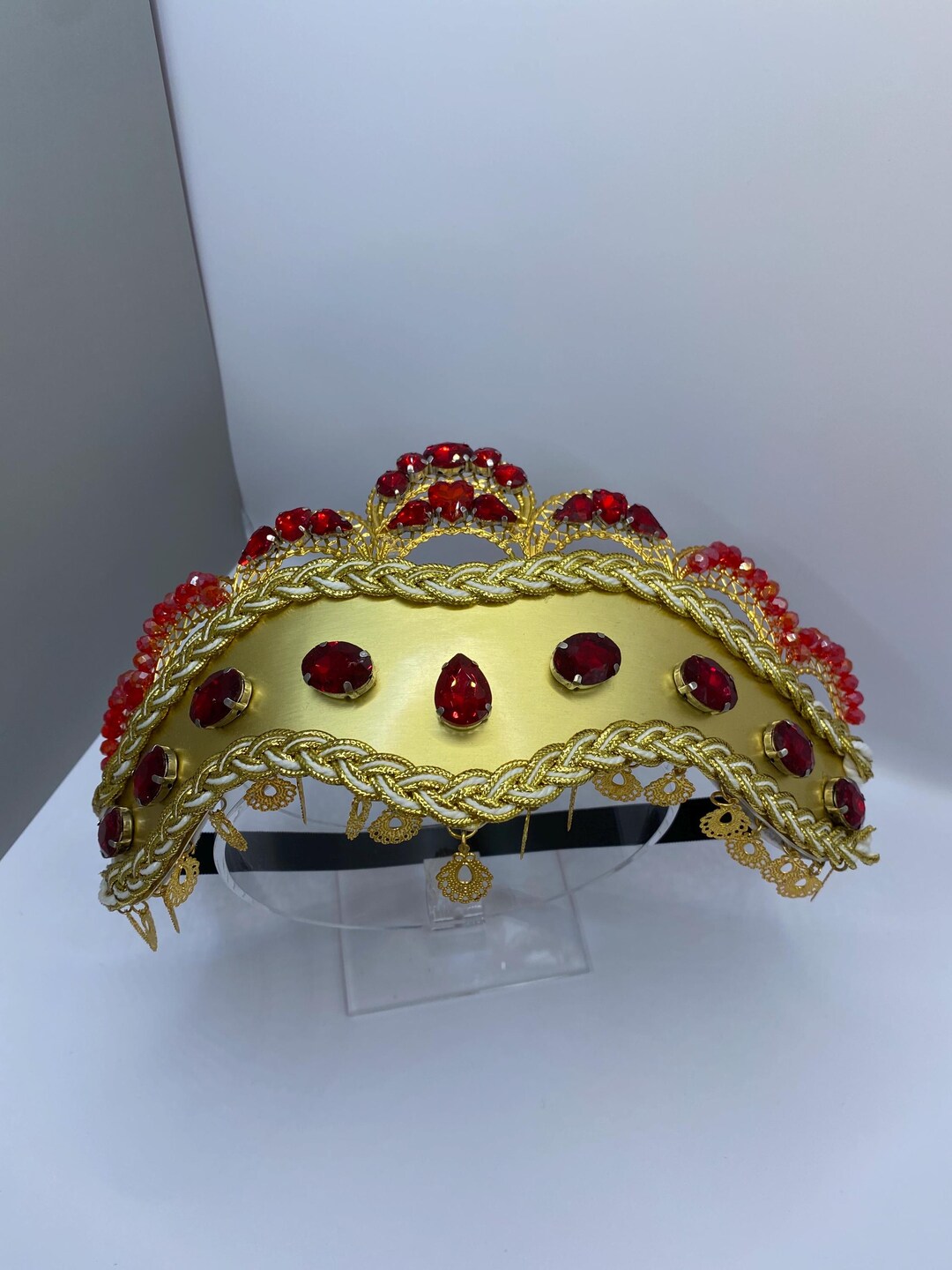 Handmade Uzbek Traditional Tillaqosh – Gold & Red Regal Headpiece - Etsy