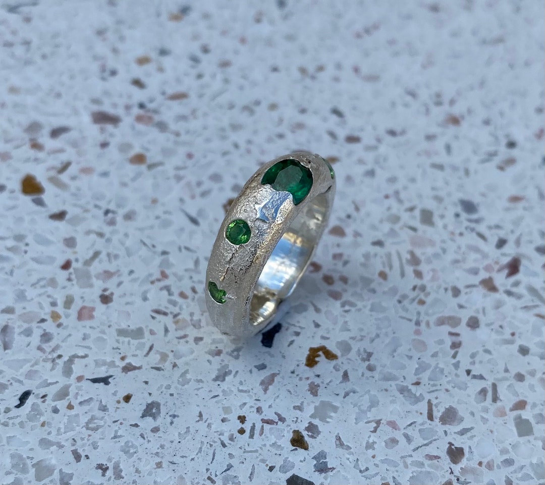 Green Gemstone Sand Cast Ring One of a Kind Solid Sterling - Etsy