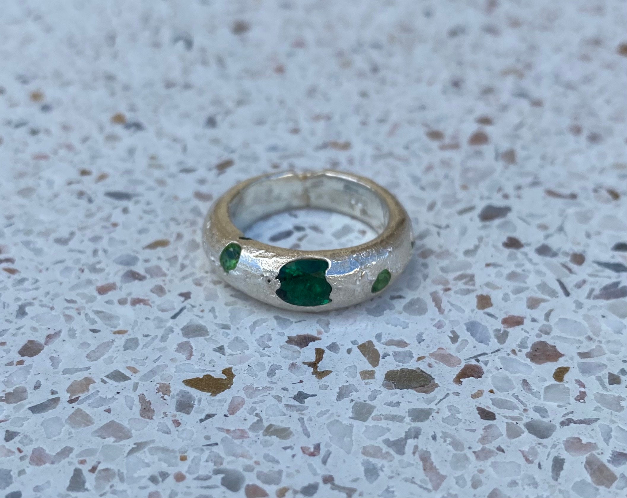 Green Gemstone Sand Cast Ring One of a Kind Solid Sterling - Etsy