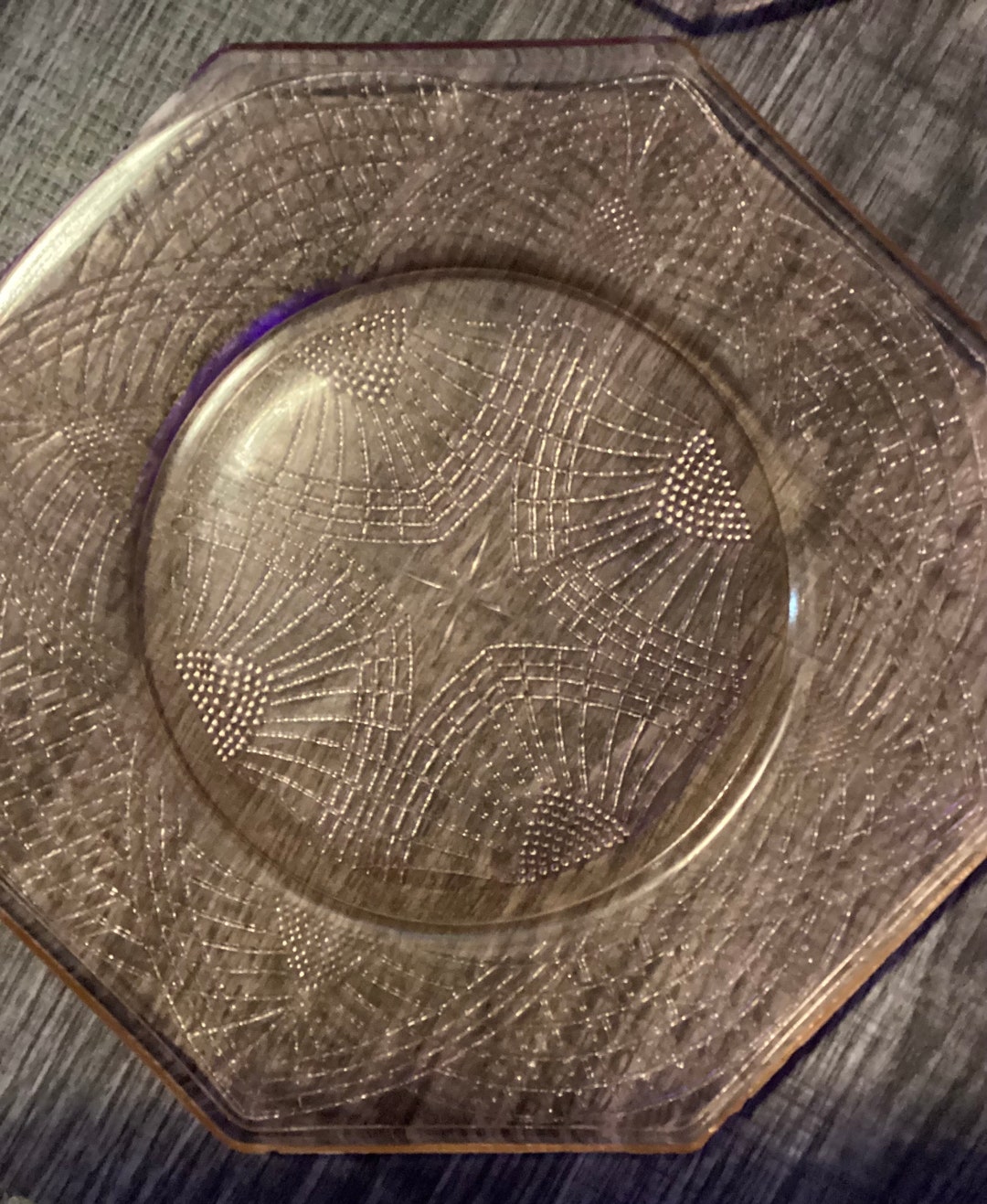 Vintage LE Smith Glass Romanesque Pink Octagonal 8” Luncheon Plates ...
