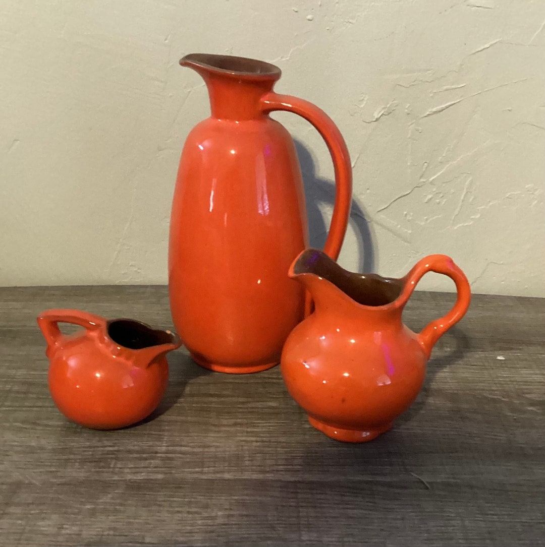 Set of 3 Vintage Frankoma Flame Red Pitchers - Etsy