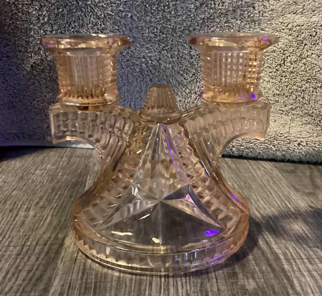 Vintage Federal Glass Pink Stars and Bars Double Candle Holder - Etsy