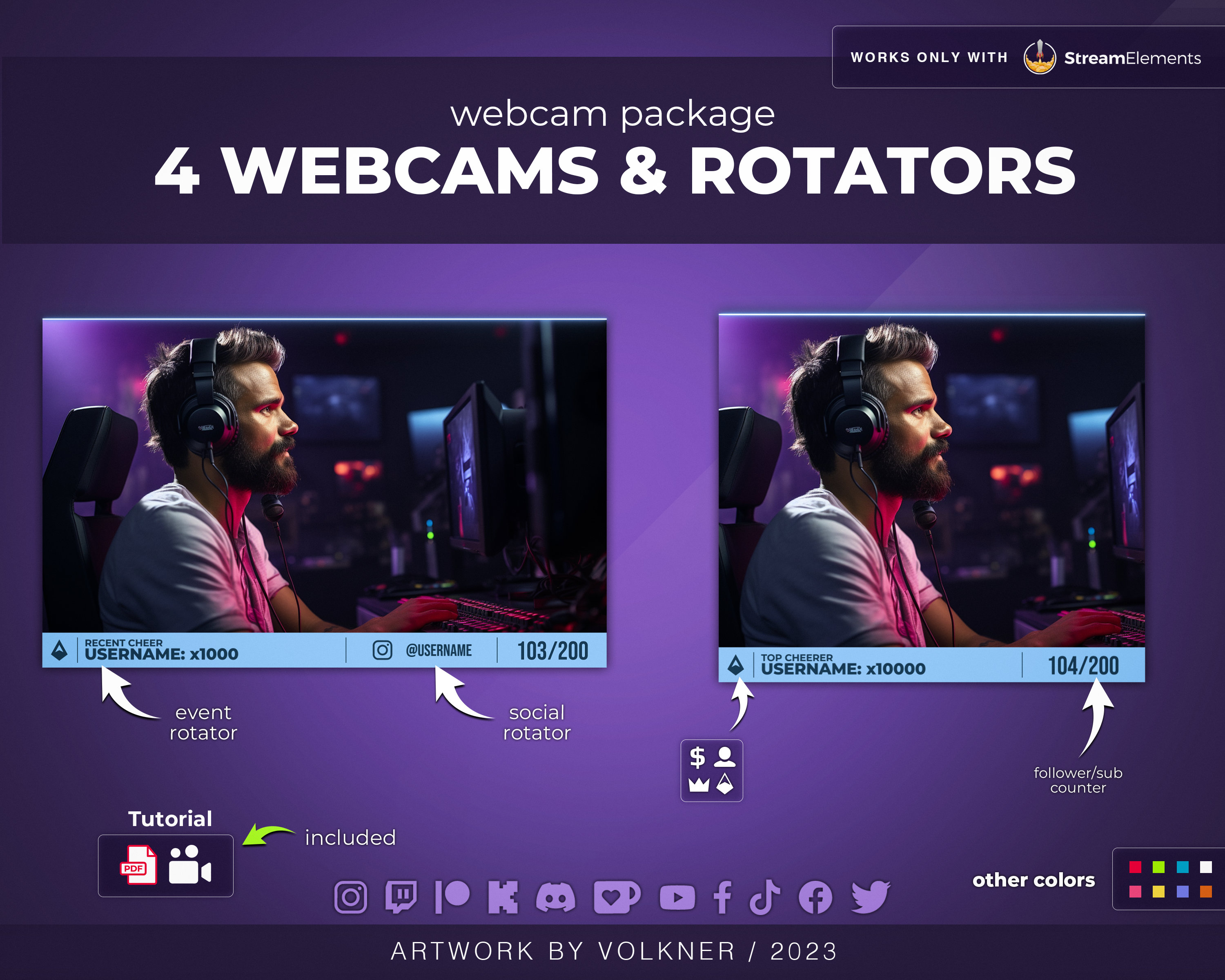 Light Blue Webcam Overlay for Twitch Webcam and Rotator Widget Subs ...