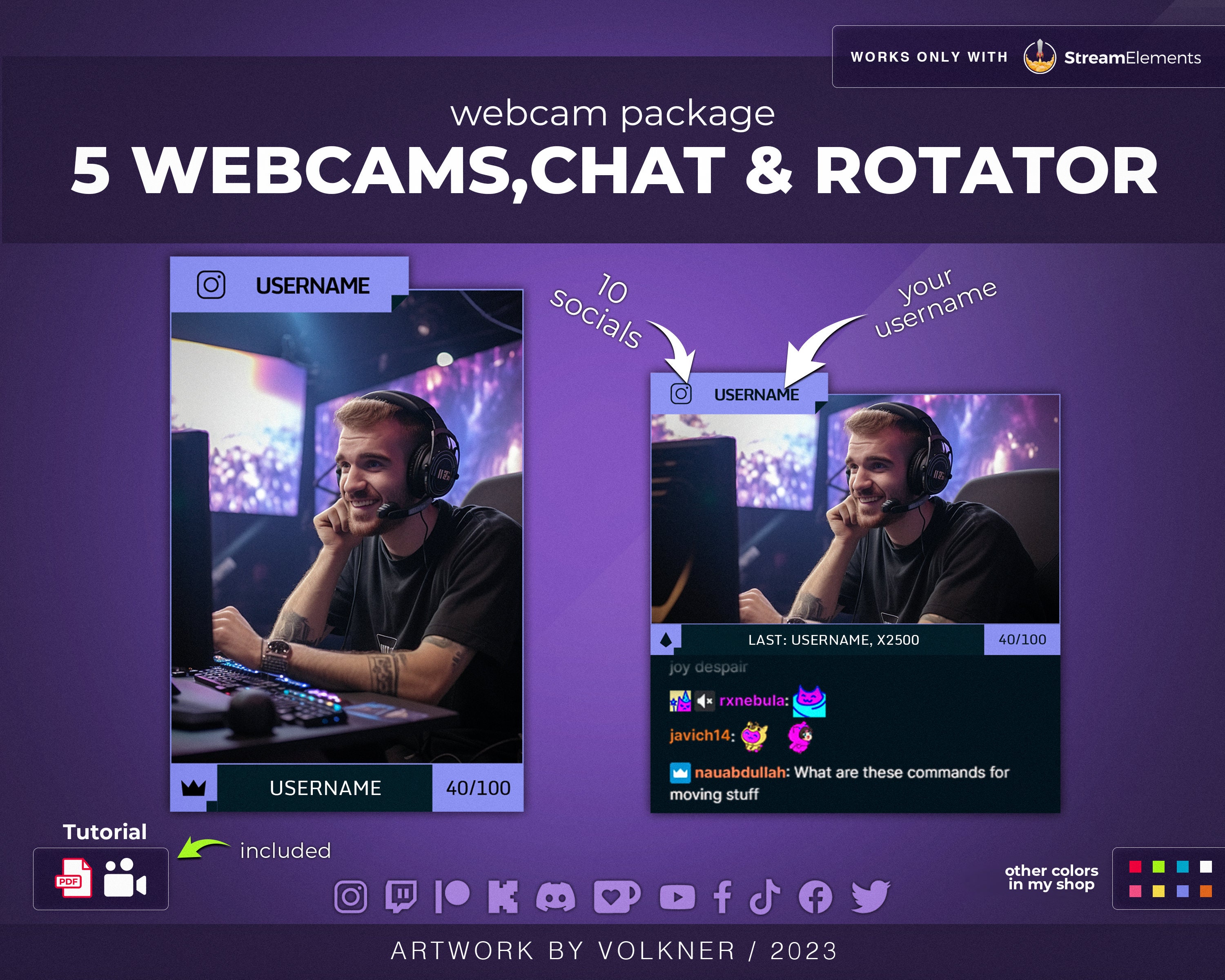 Purple Webcam Overlay for Twitch | Webcam Border and Rotator Widget ...