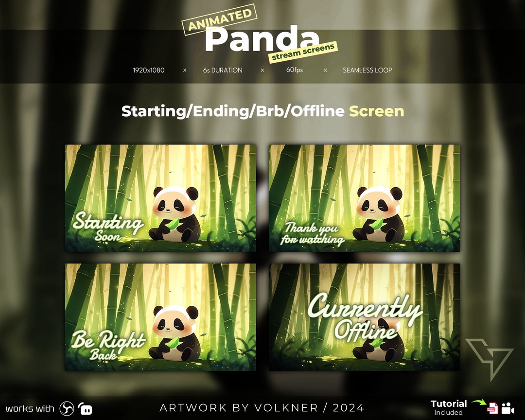 Panda Stream Overlay Animated Stream Backgrounds 4 Looped Twitch ...