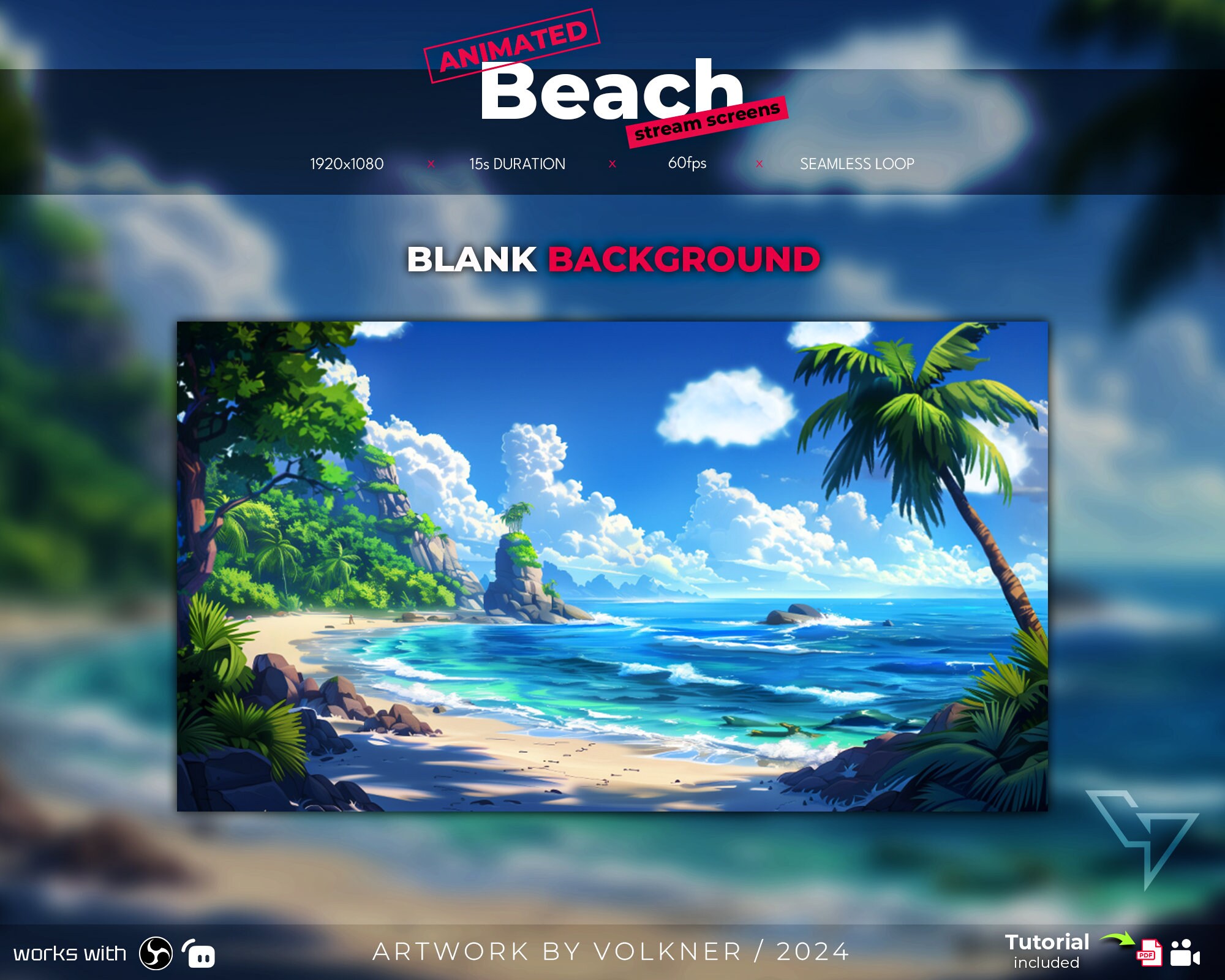 4 Animated Beach Twitch Screens Vtuber Stream Overlay 4 Looped ...