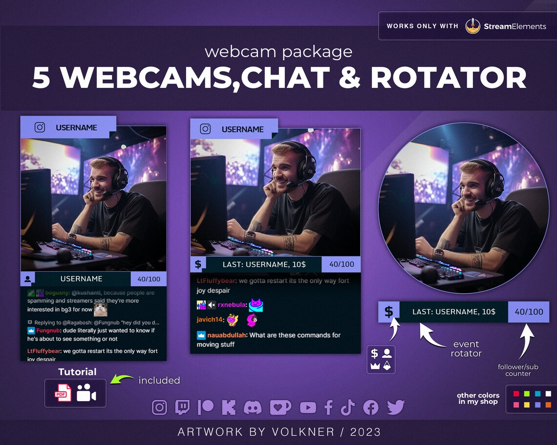 Purple Webcam Overlay for Twitch Webcam Border and Rotator Widget Subs ...