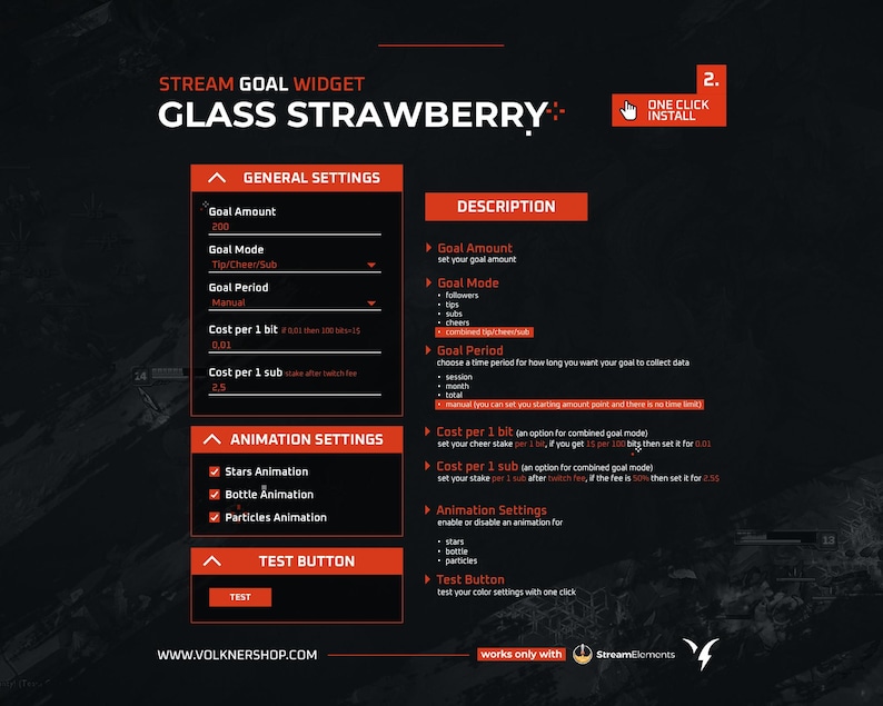 Strawberry Liquid Goal Widgets Glass Twitch Goal Fully Customizable Sub ...