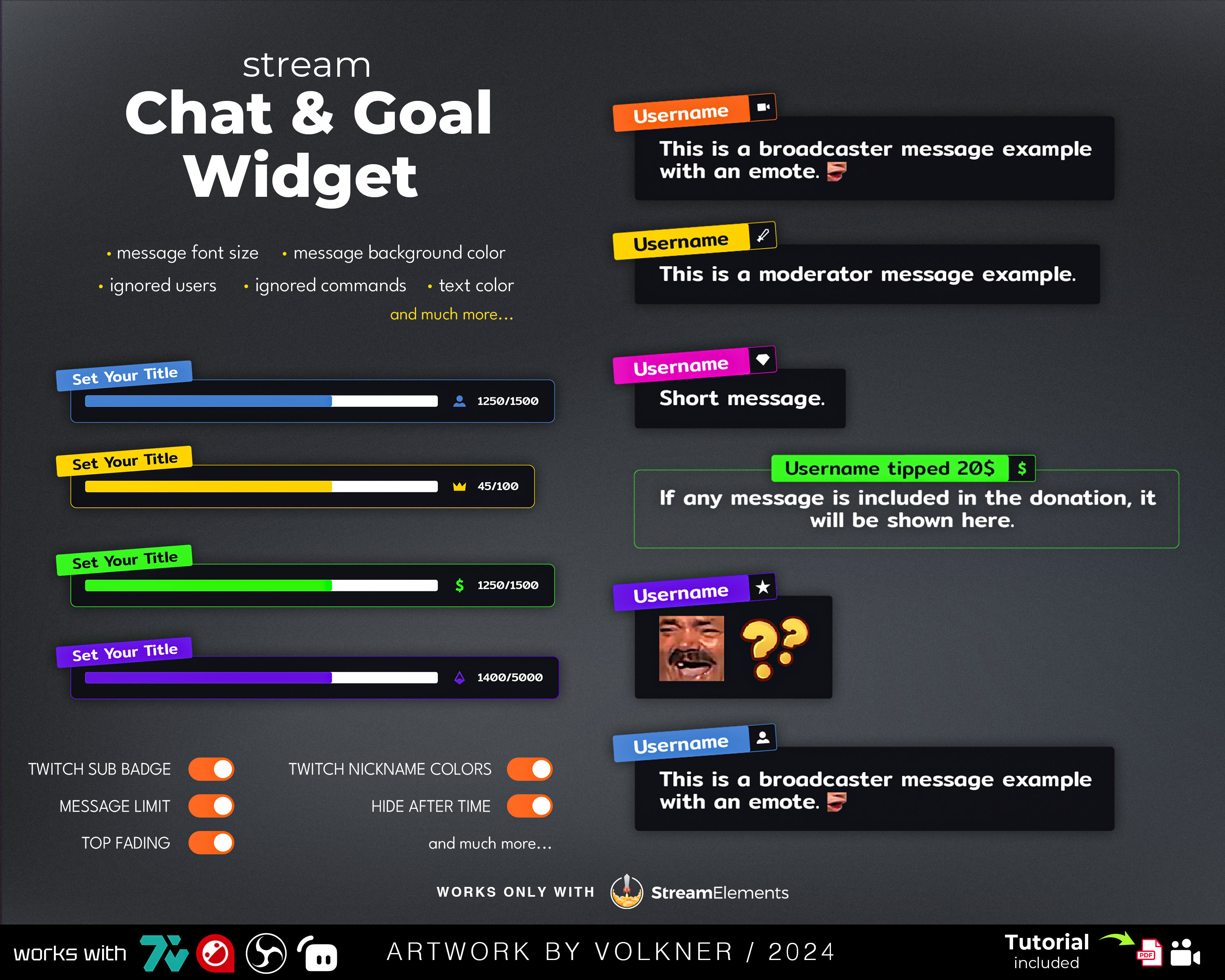 Chat Widget Twitch Stream Chat Box With Goal Widget Customizable Colors ...