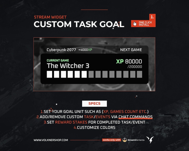 Custom Task Goal Widget | Twitch Overlay | Customizable Colors | OBS | Streamelements - Etsy