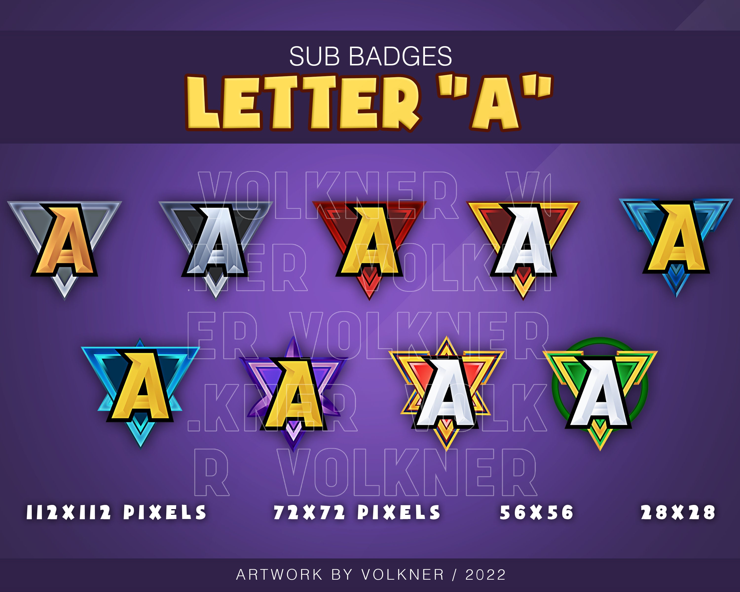 Twitch Letter A Sub Badges | 9 Sub/bit Badges | Twitch/youtube ...