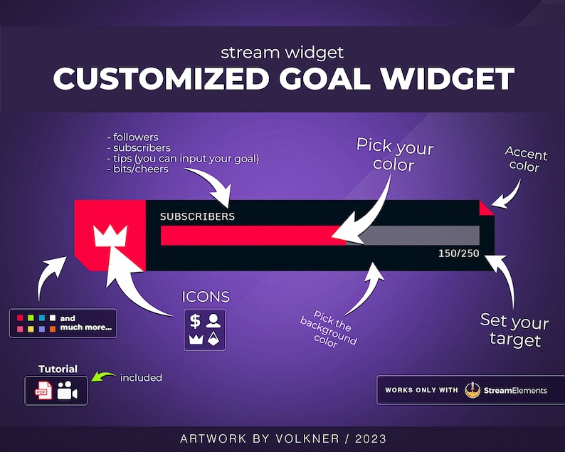 Twitch Goal Widget (CUSTOM COLORS) | Twitch Sub Goal | Cheer | Animated ...