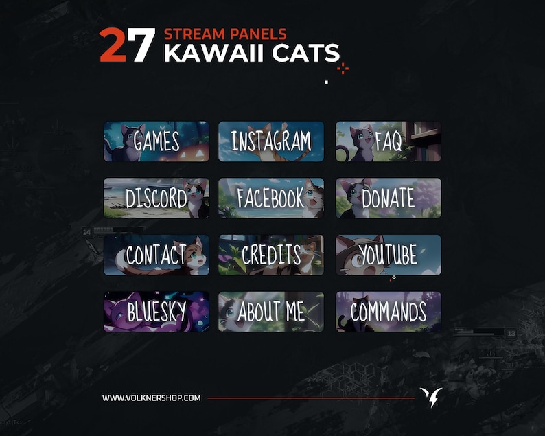 Kawaii Cat Twitch Panels | 27 Anime Stream Panels Bundle | Instant ...