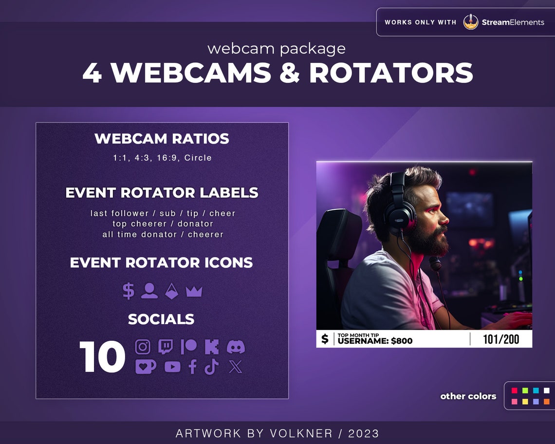 White Webcam Overlay for Twitch Webcam and Rotator Widget Subs/follower ...