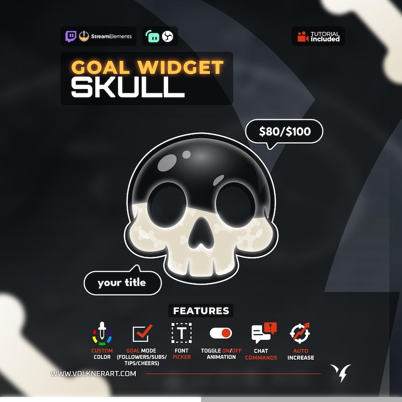 Twitch Skull Goal Widget | Liquid Filling Goal | Follower/donation/sub ...