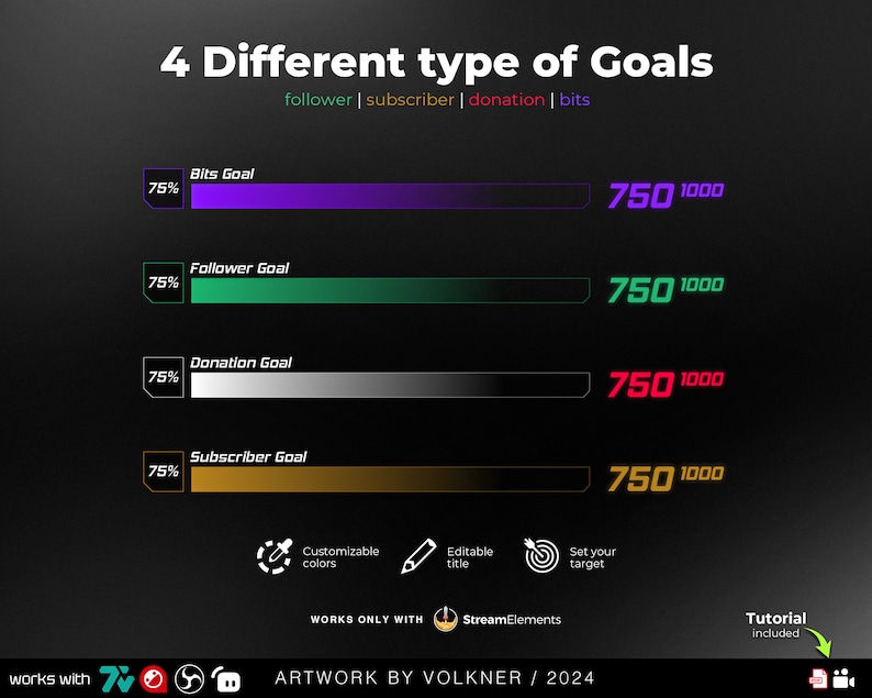 Futuristic Twitch Goal Widget | Customizable Sub Goal | Follower ...