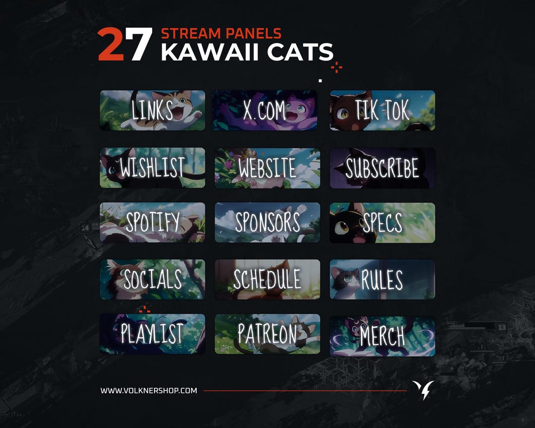 Kawaii Cat Twitch Panels | 27 Anime Stream Panels Bundle | Instant ...